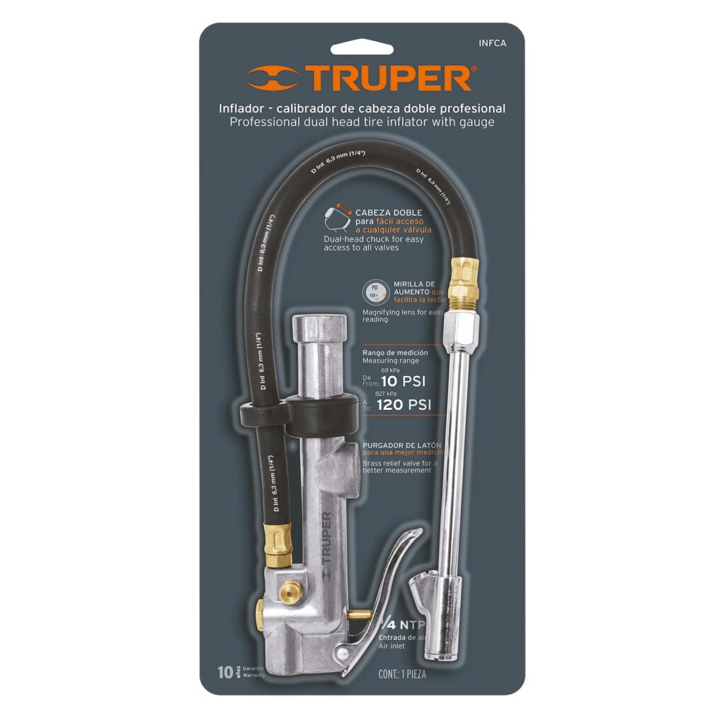 Inflador de llantas con calibrador 120psi Truper 19028 | Ideamaq